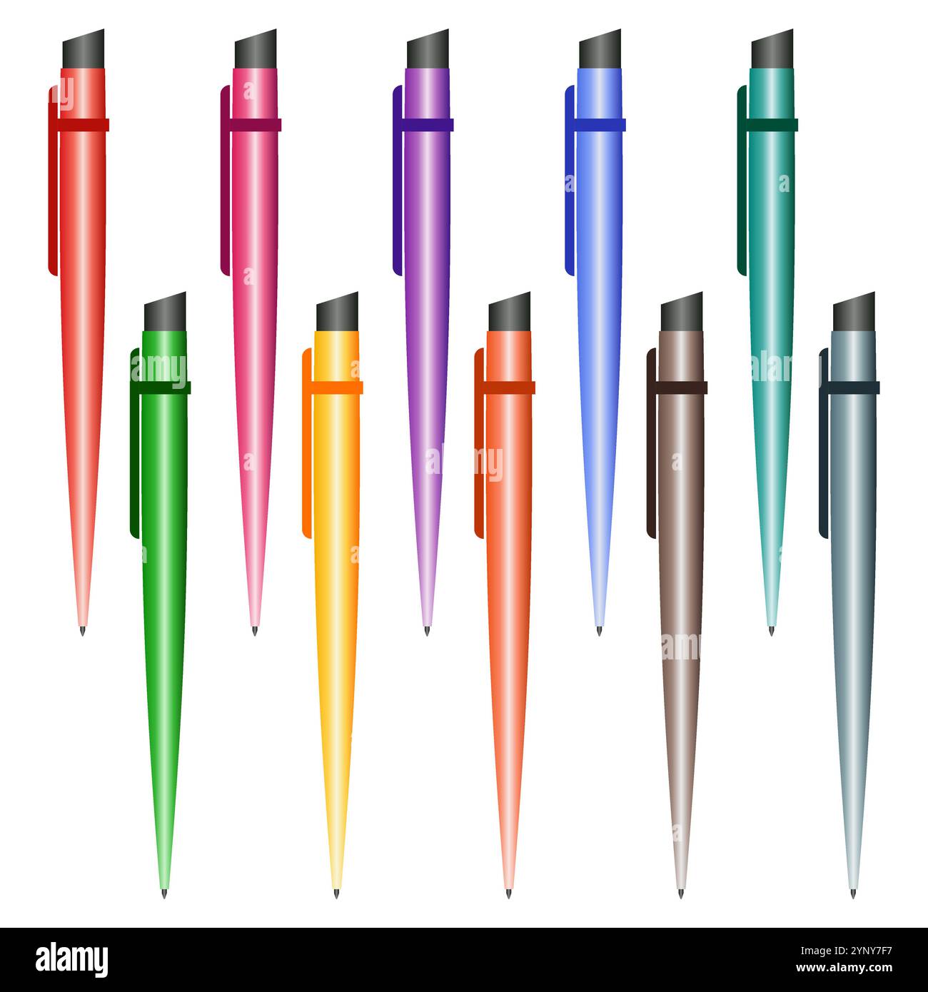 Set of multi-colored pens on a white background. Vector illustration ...