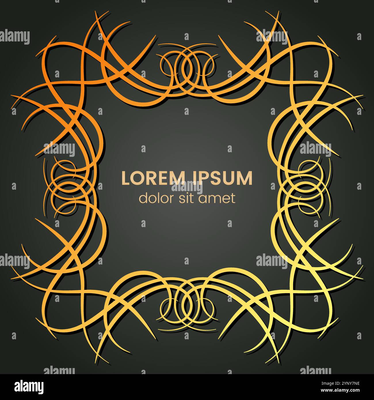 A square golden monogram element on a dark background. Vector ...