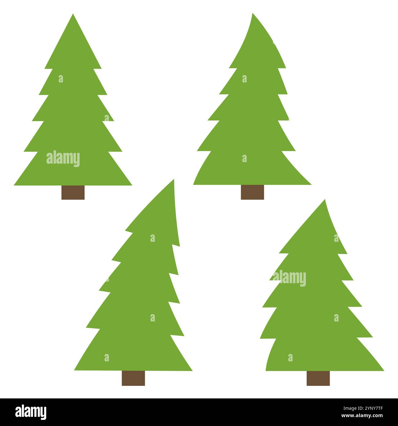 Set of four green pines on a white background. Vector illustration ...