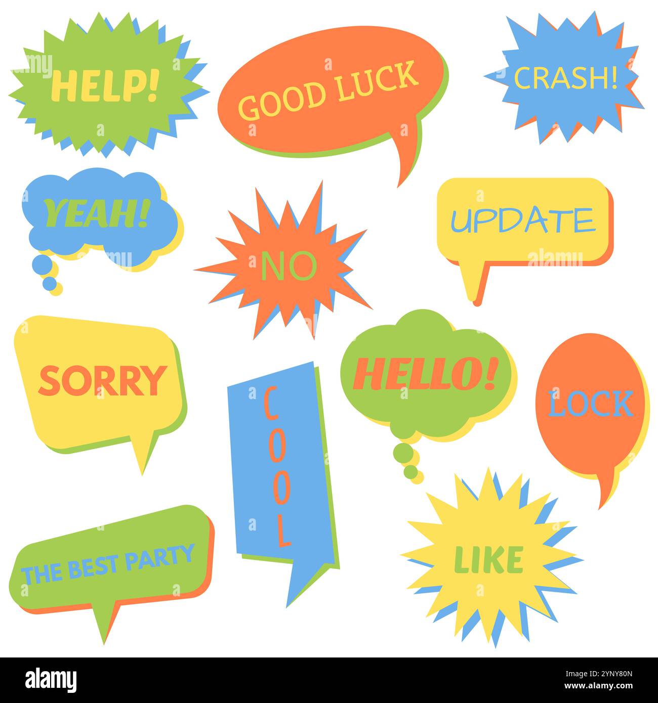 Set of speech bubbles on a white background with different inscriptions ...