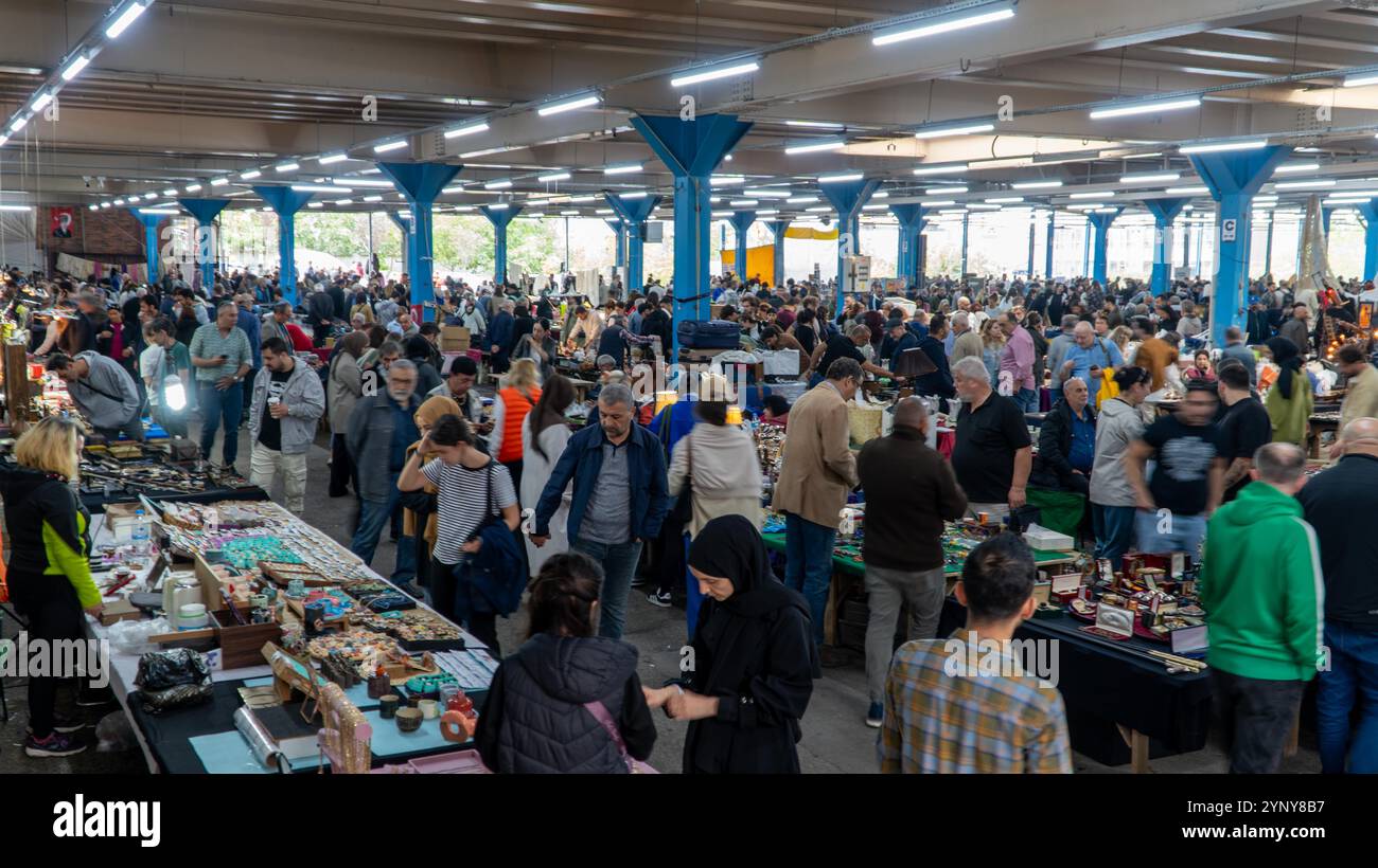 Istanbul, Turkey - 13 Oct 2024: Bustling Ferikoy Bomonti flea market in ...