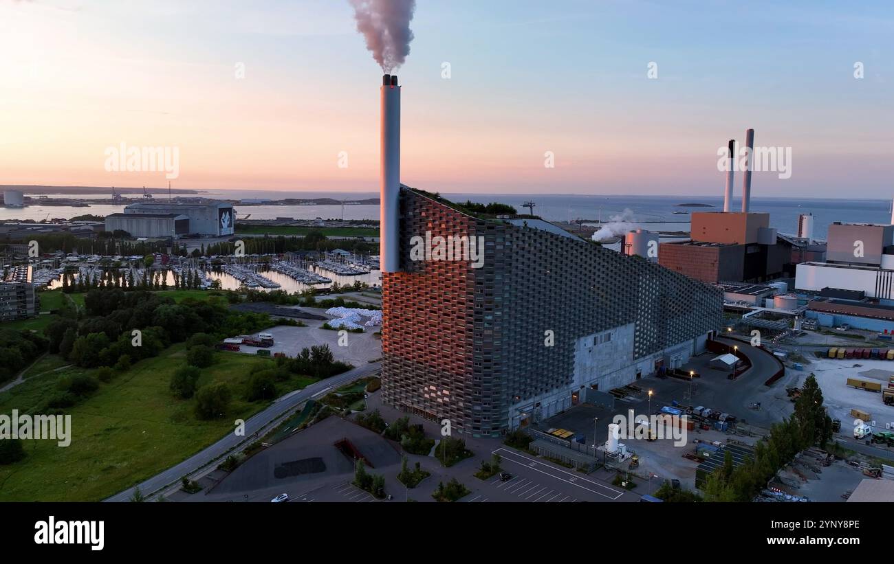Aerial view of famous places heat and power waste to energy plant and ...