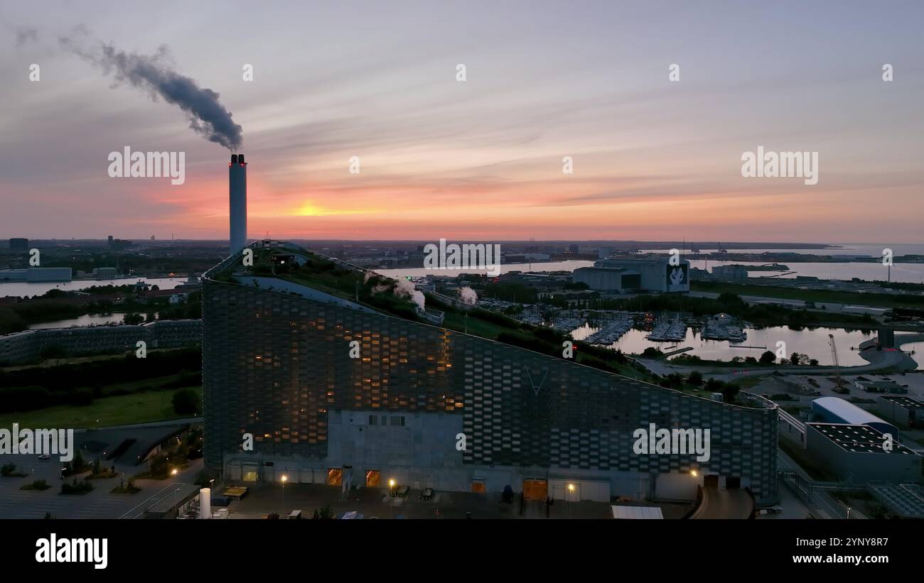Aerial view of famous places heat and power waste to energy plant and ...