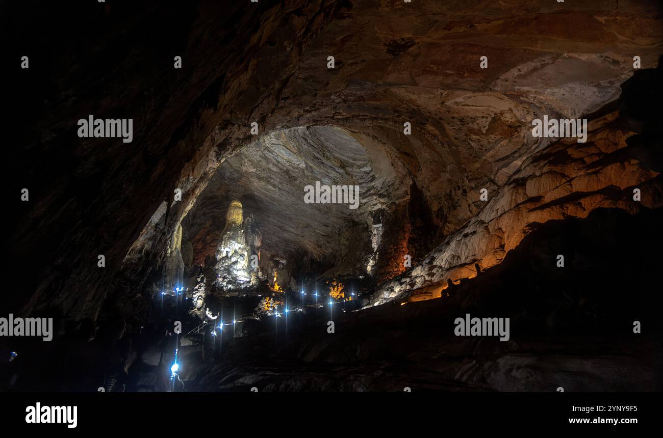 Visitors navigate the breathtaking cave system at Grutas de ...