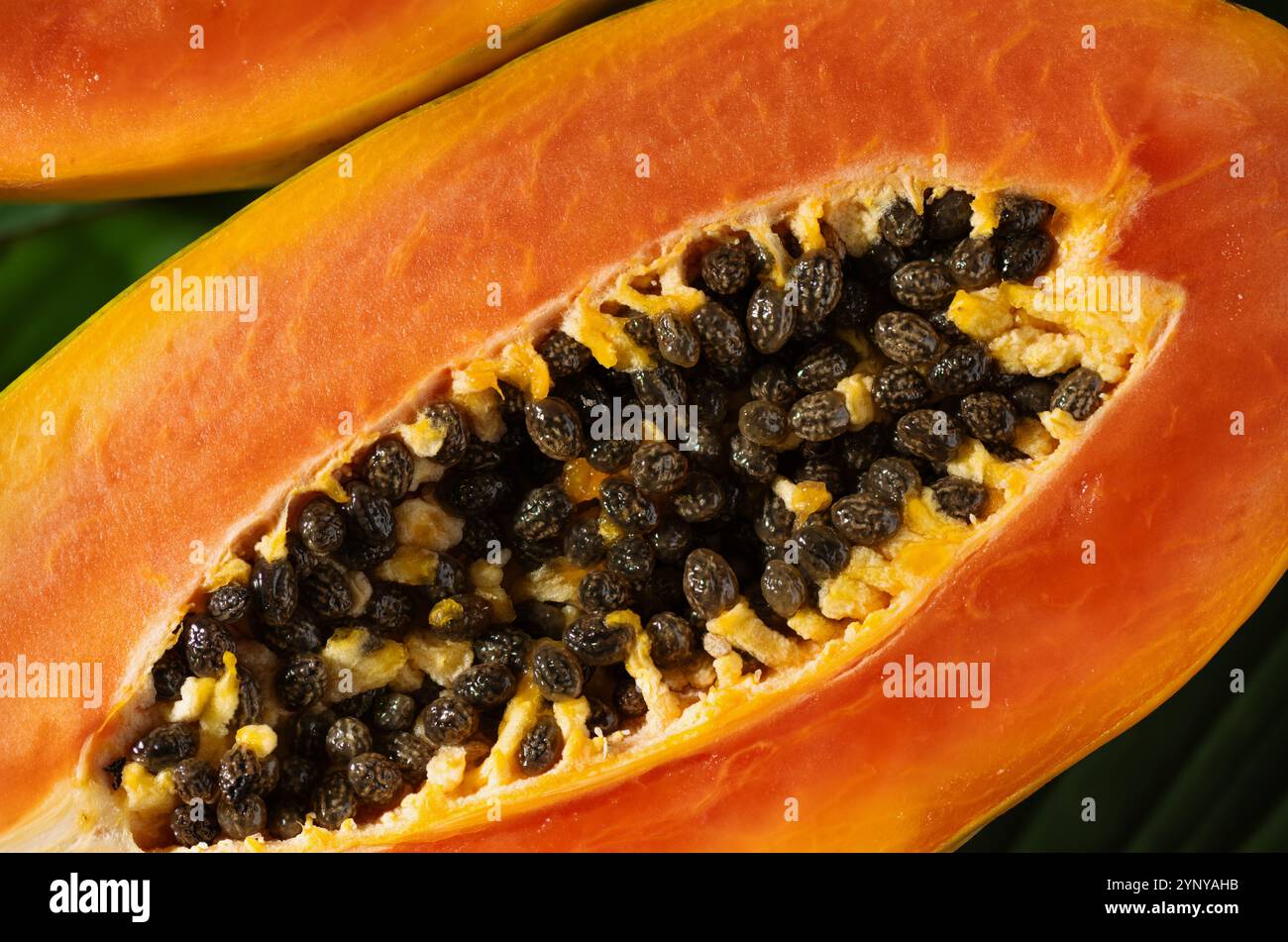 Juicy papaya slices top view showcase this vitamin rich fruit. Tropical ...