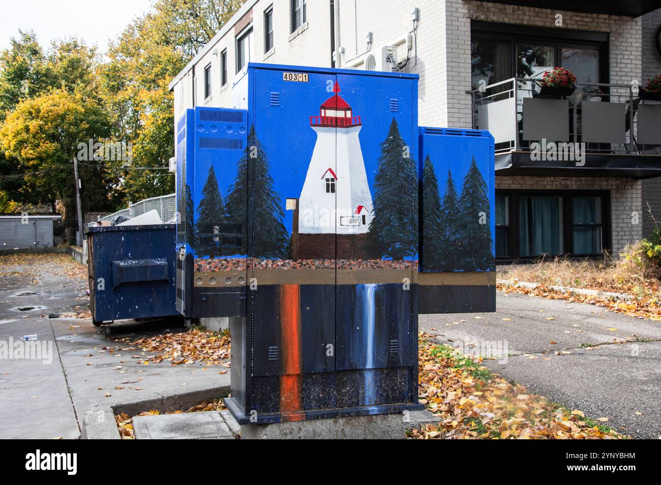Lighthouse mural on an electrical traffic control box on Burlington ...