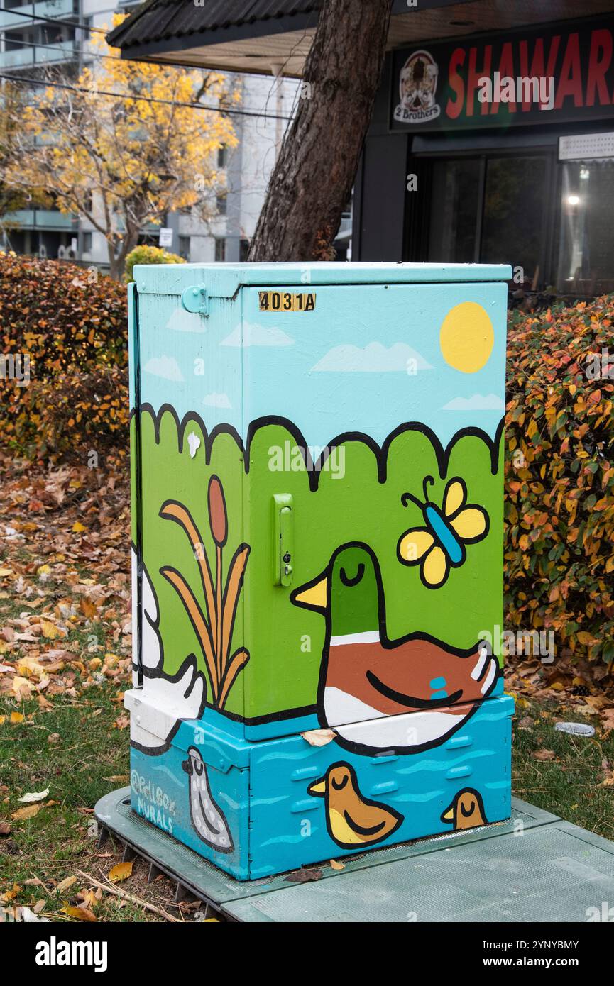 Ducks and butterfly mural on an electrical traffic control box on ...