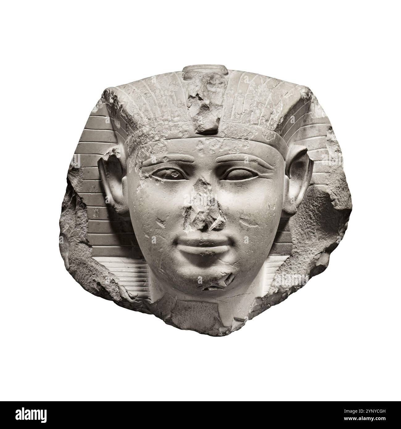 Limestone head statue of ancient Egyptian king, front view antique man ...