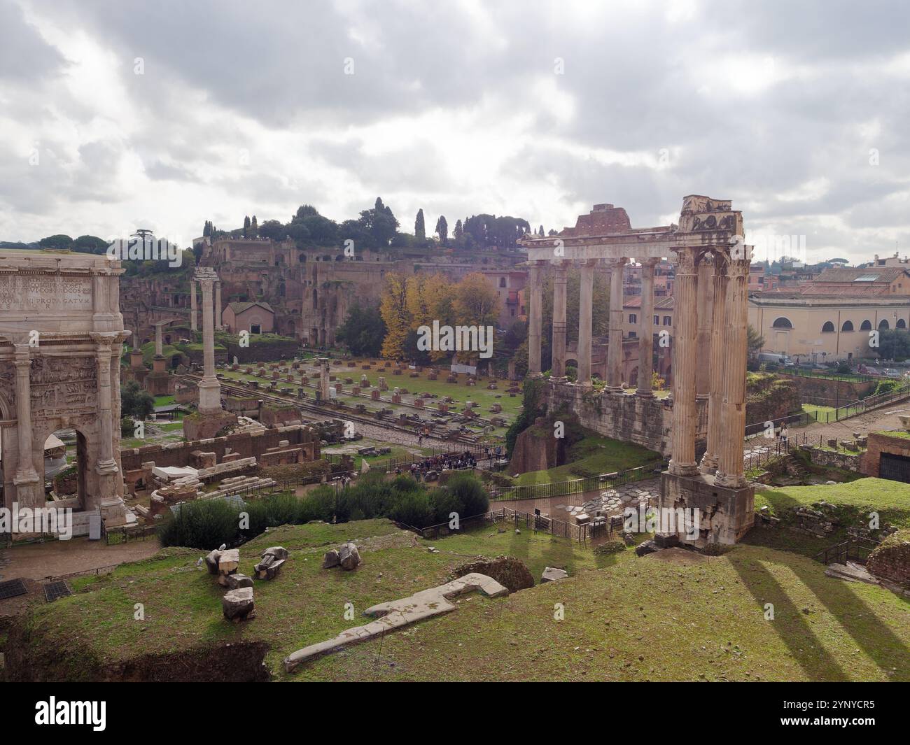 Temple of Saturn right in the Roman Forum in the city of Rome, Italy ...