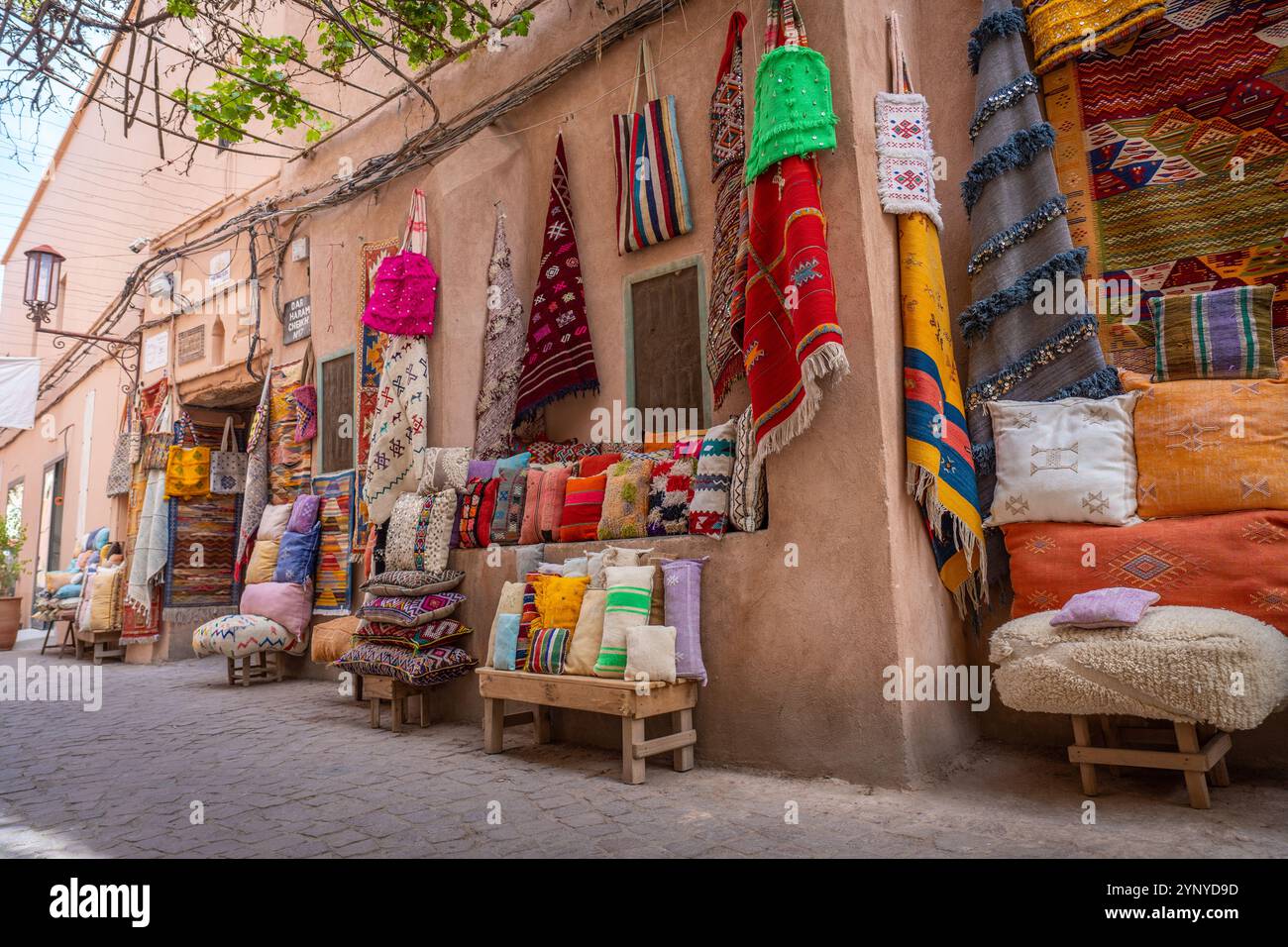 Colorful Fabric Bag Storefront in Marrakech Streets, Morocco Stock ...