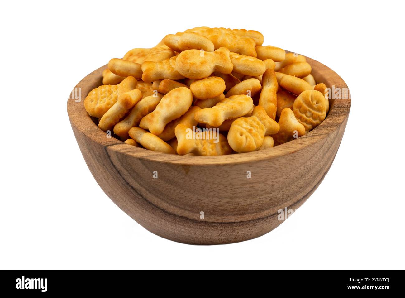 Yellow fish crackers on isolated white background Stock Photo - Alamy