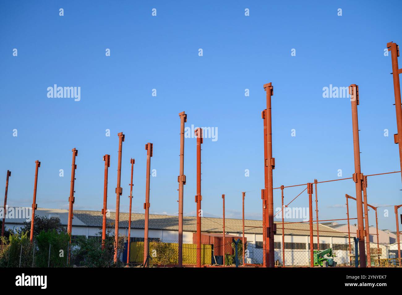 The red metal Structure of a large Industrial Building in the ...