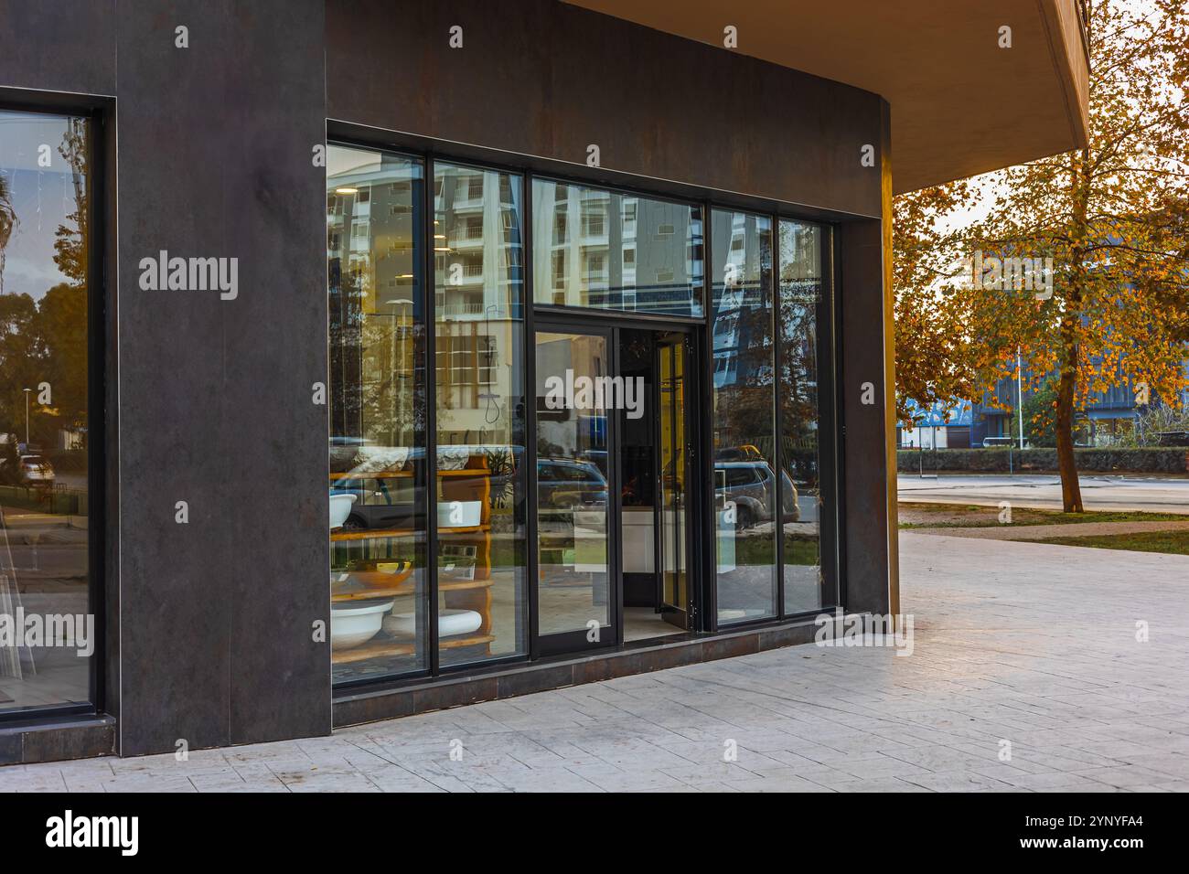 Photo of the mall shopping street in Europe. Exterior of a new shopping ...