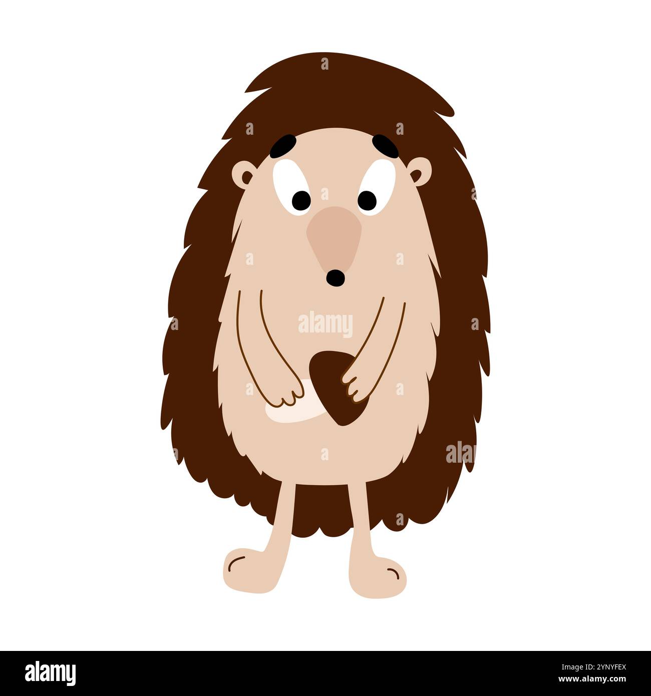 A cute cartoon hedgehog stands on its legs and holding mushroom ...