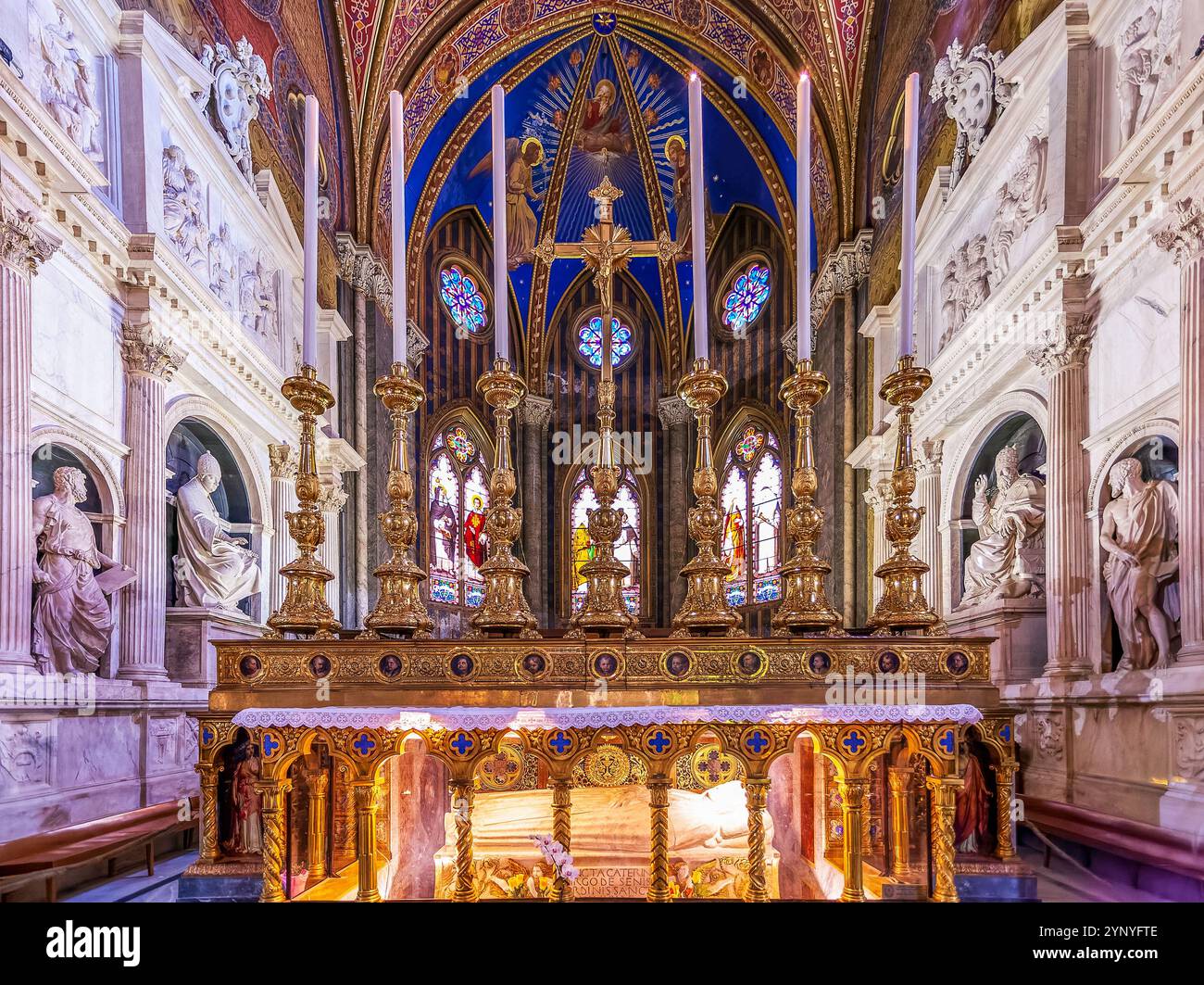 Rome, Italy, July 2017, Magnificent high altar with tomb and Medici ...
