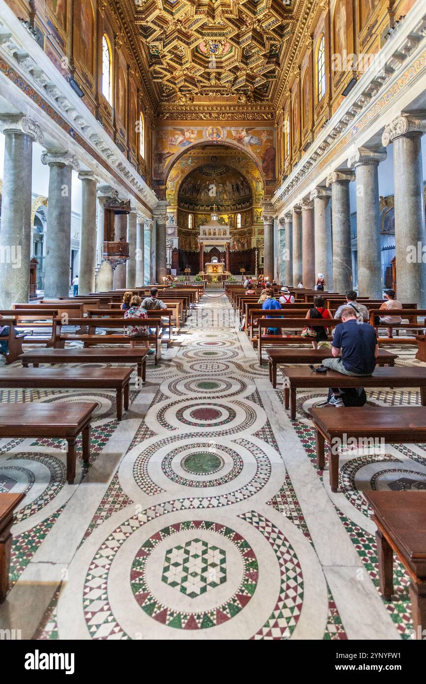 Rome, Italy, July 2017, The interior of Santa Maria in Trastevere ...