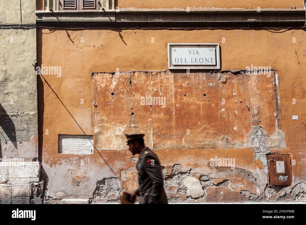 Rome, Italy, July 2017, Soldiers patrol Leone street in Rome, ensuring ...