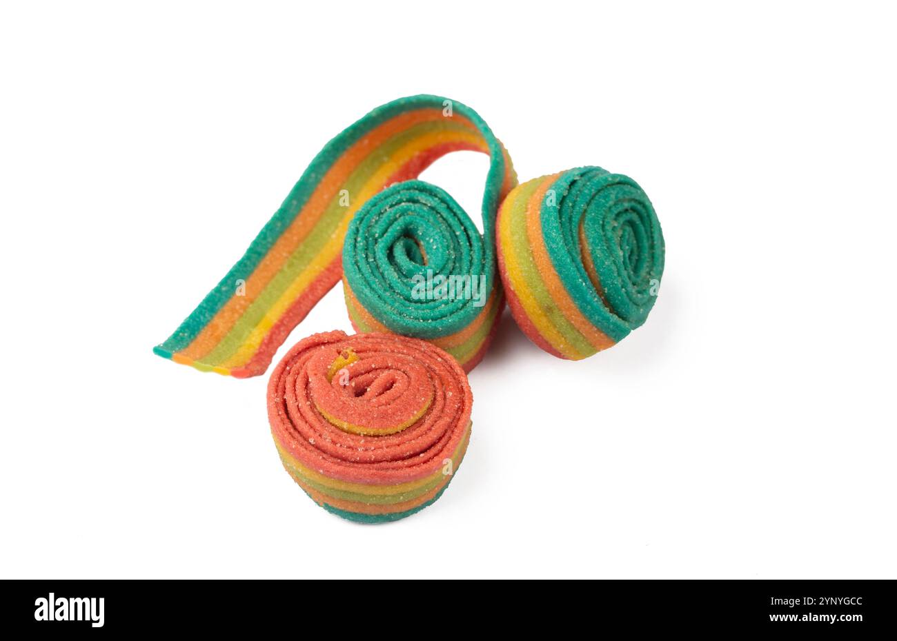 Colorful jelly candies strips in sugar sprinkles. Sour flavored rainbow ...