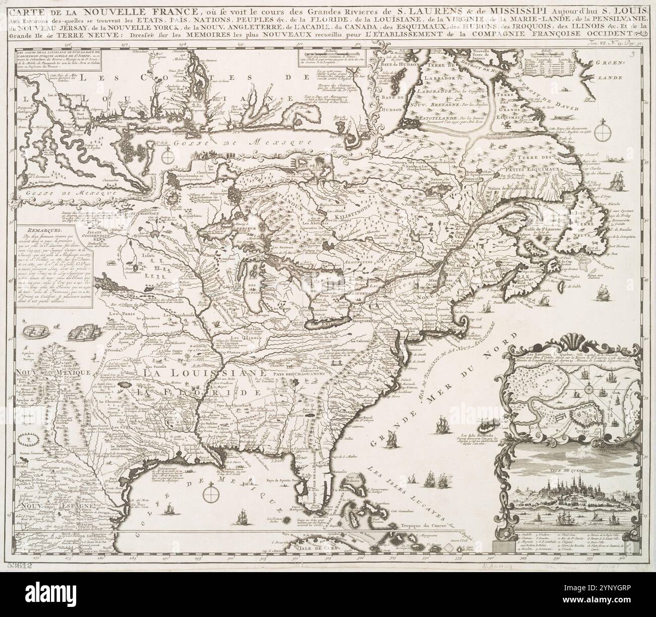 Carte de la Nouvelle France : oÃ¹ se voit le cours des Grandes Rivieres ...