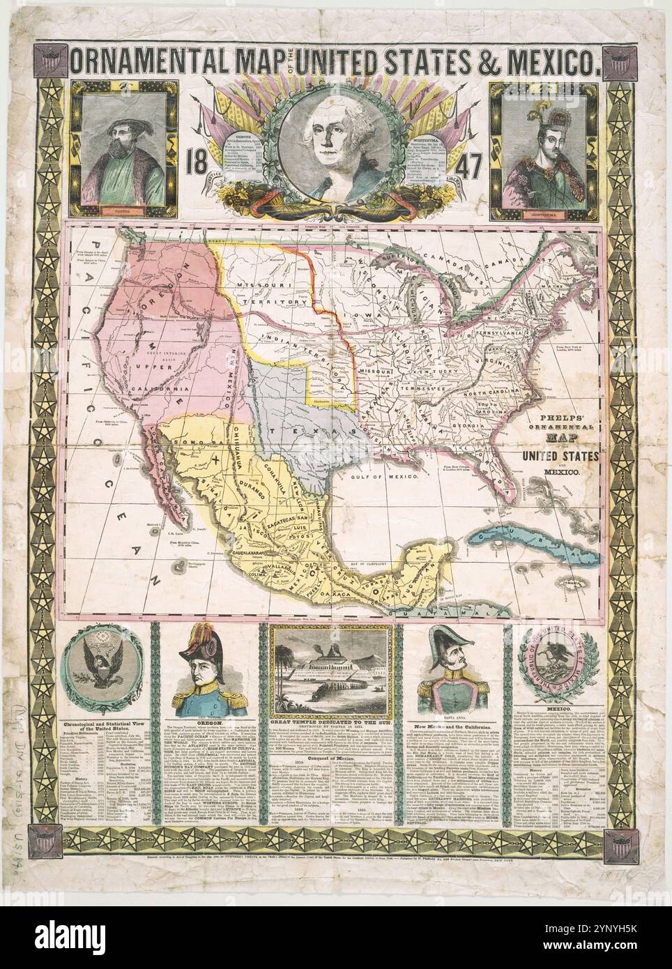Ornamental map of the United States & Mexico 1847 by Phelps, Humphrey ...