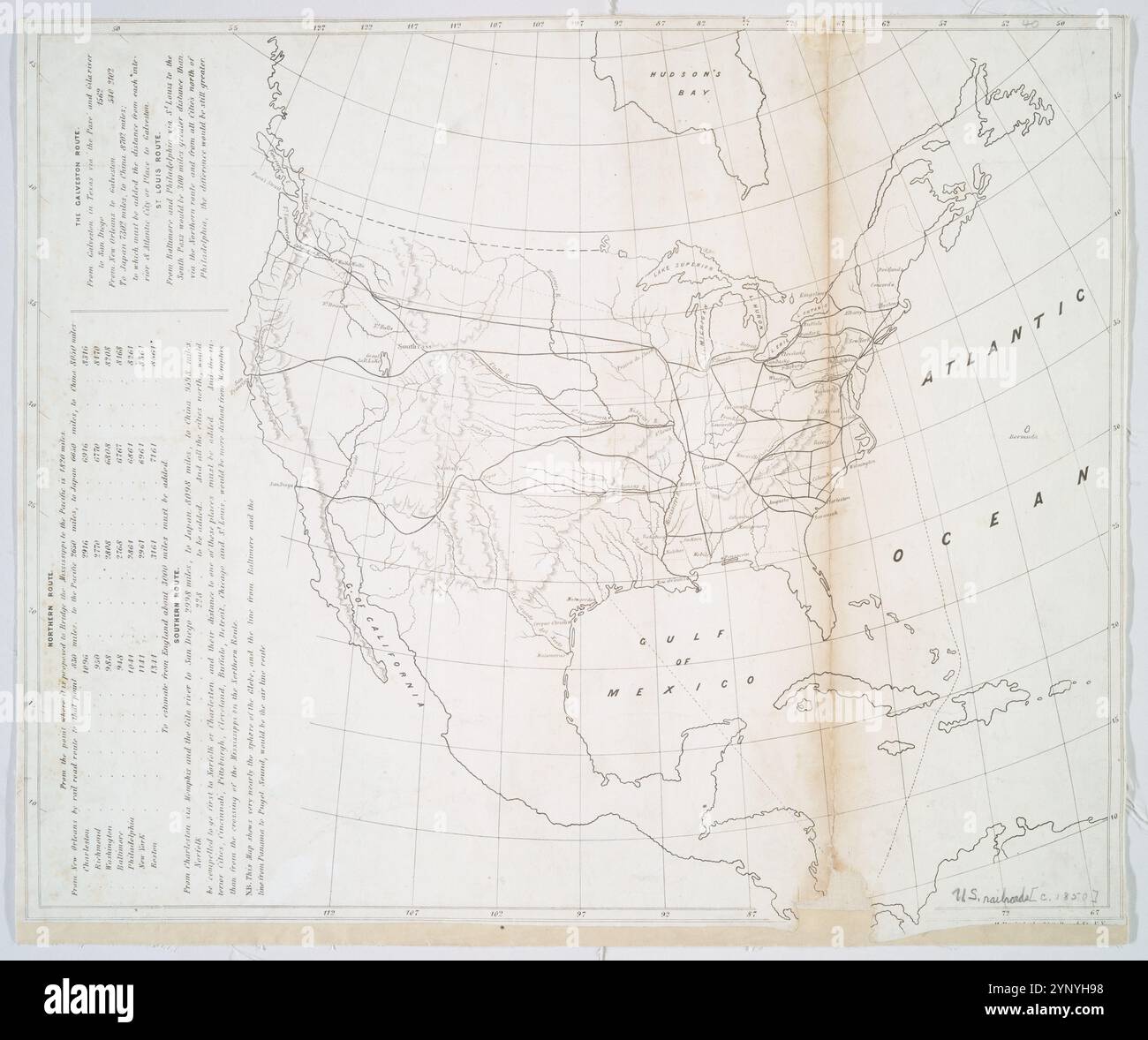 Map of the United States, showing the proposed railroad routes from ...