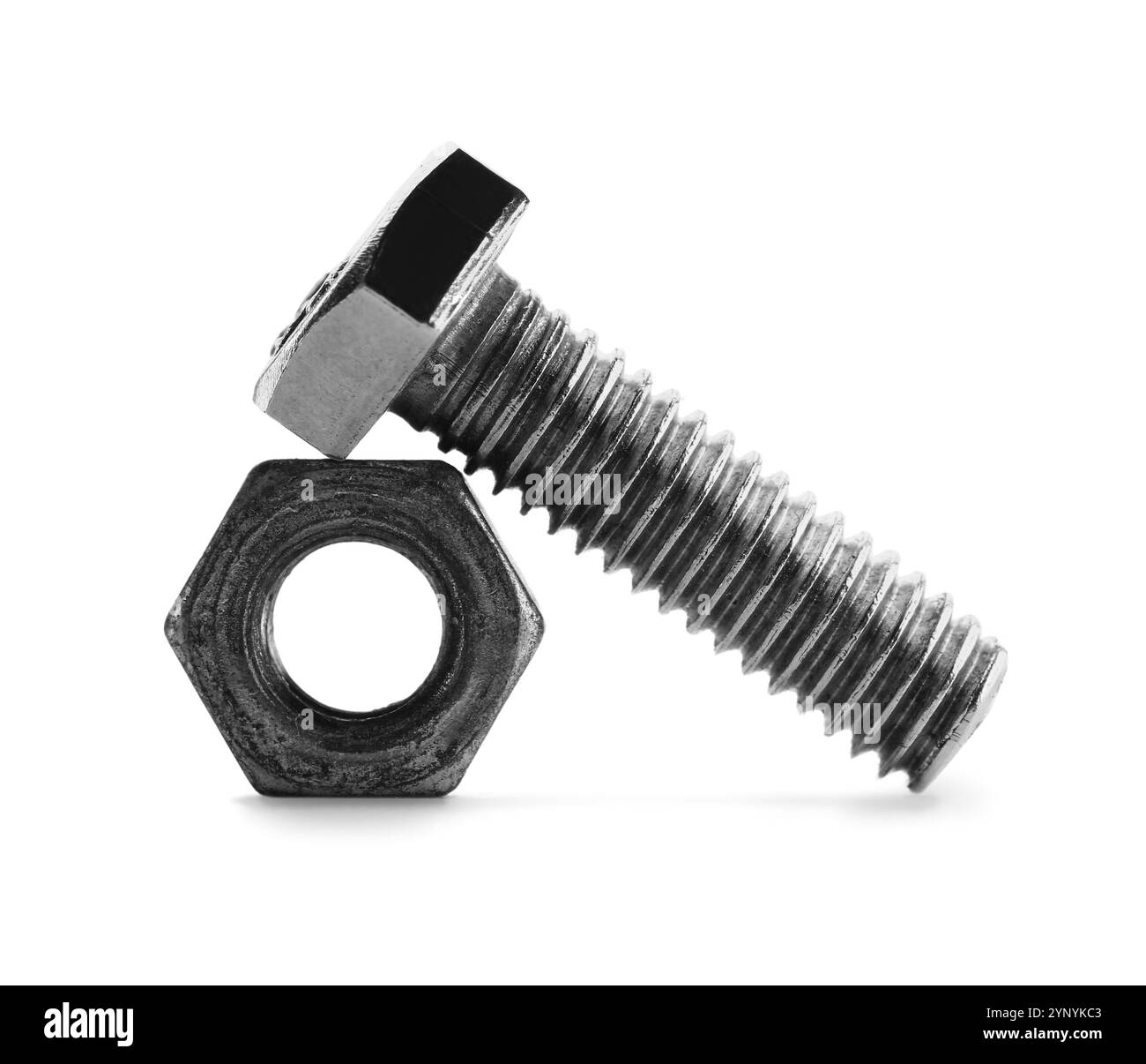 Tap bolt with nut isolated on white background Stock Photo - Alamy
