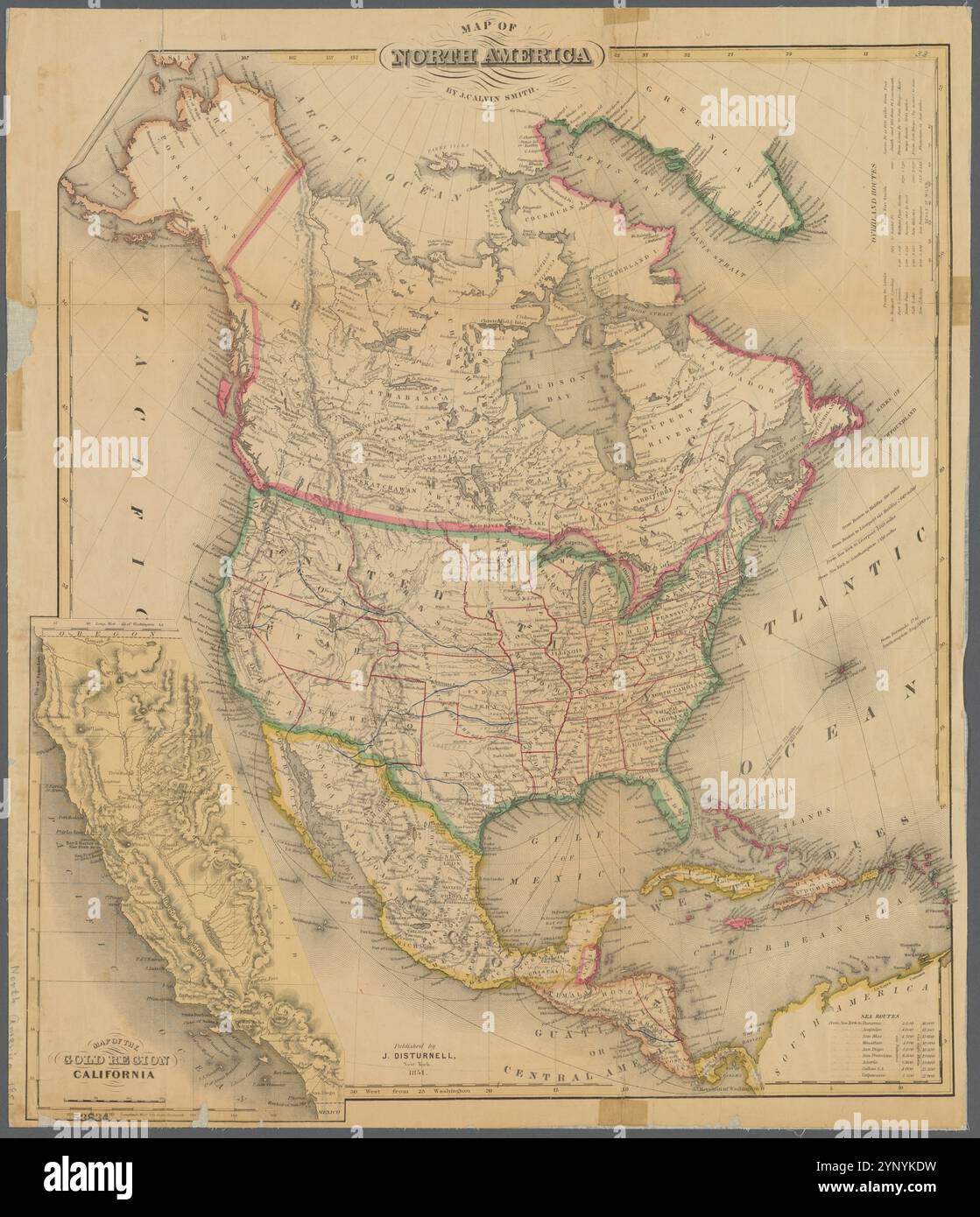 Map of North America 1851 by Smith, J. Calvin (John Calvin Stock Photo ...