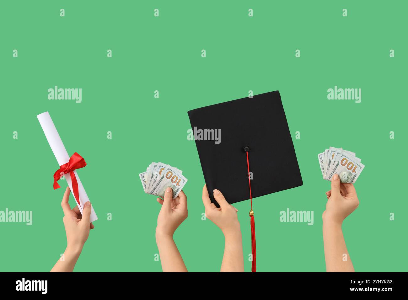 Female hands money diploma hi-res stock photography and images - Alamy