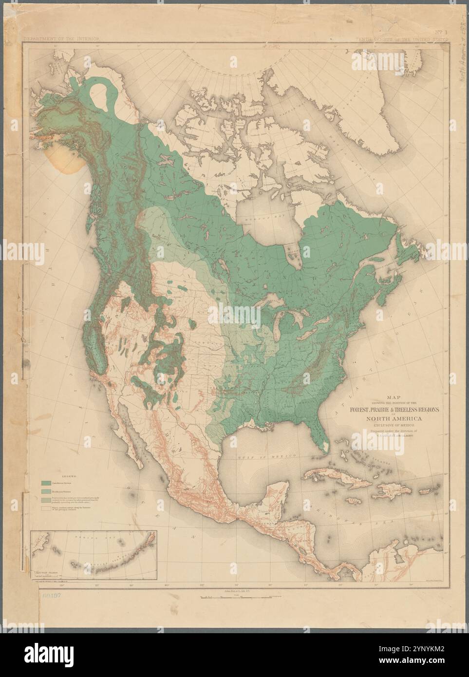 Map showing the position of the forest, prairie & treeless regions of ...