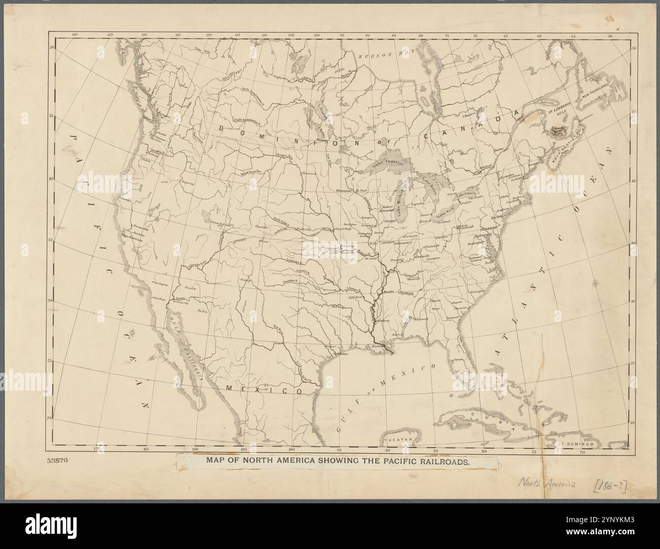 Map of North America showing the Pacific railroads 1860 Stock Photo - Alamy