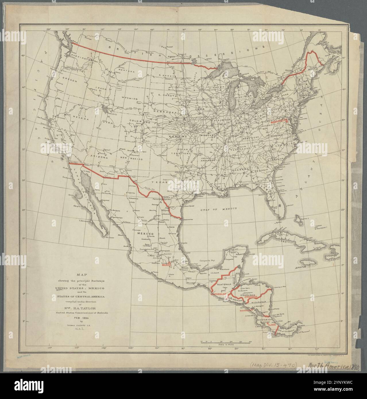 Map showing the principal railways of the United States, Mexico, and ...