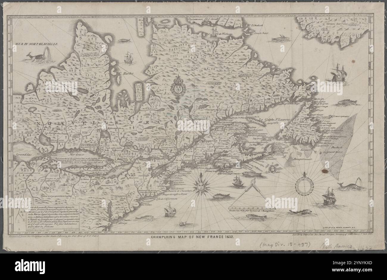 Champlain's map of New France 1632 1850 by Champlain, Samuel de, 1567 ...