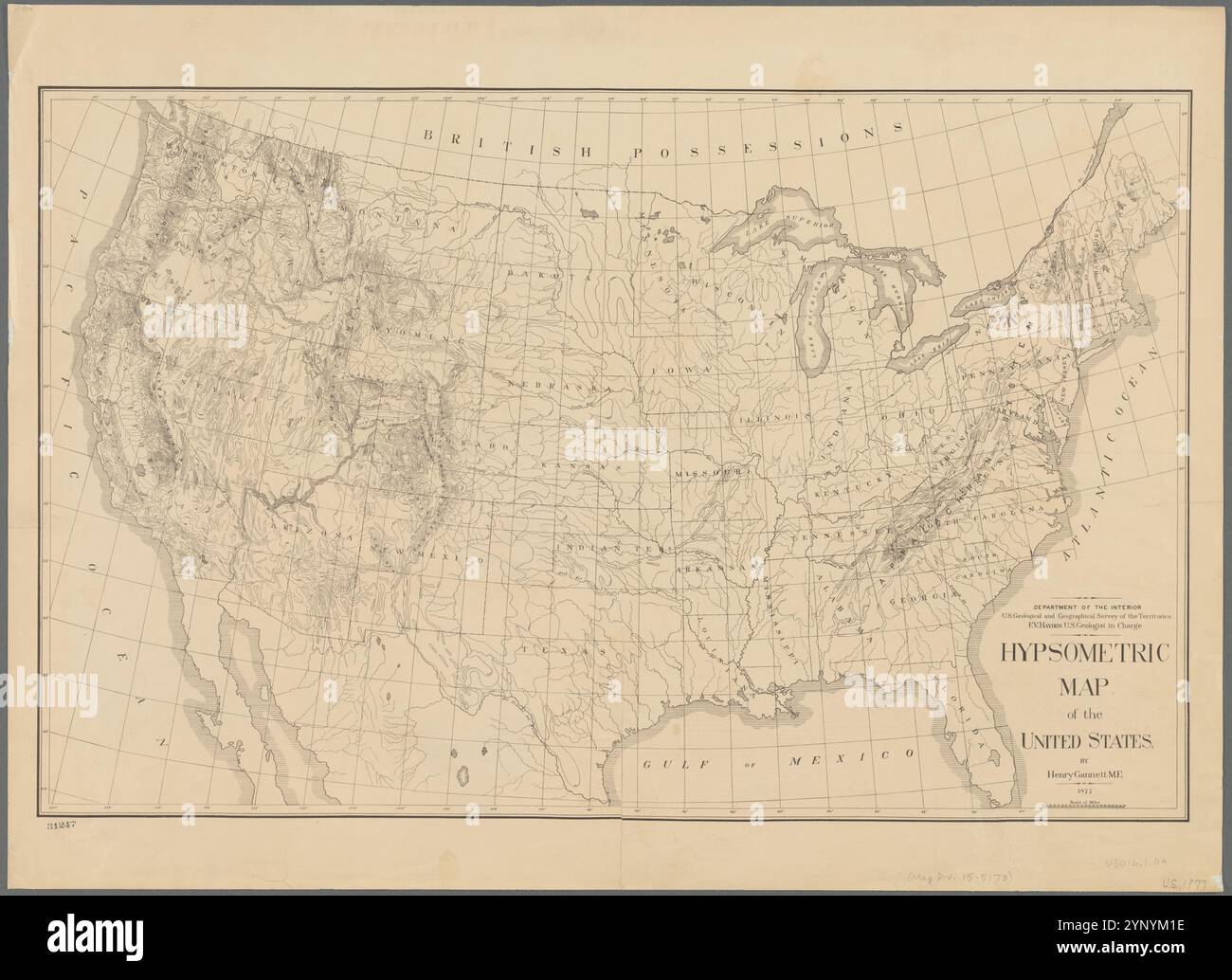 Hypsometric map of the United States 1877 by Gannett, Henry, 1846-1914 ...