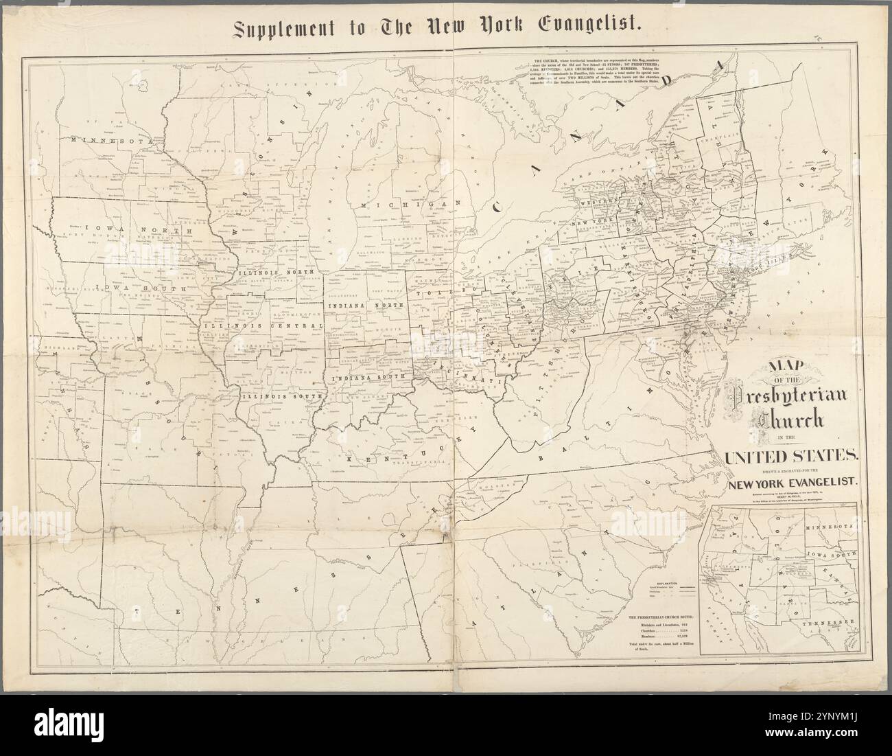 Map of the Presbyterian Church in the United States 1871 Stock Photo ...