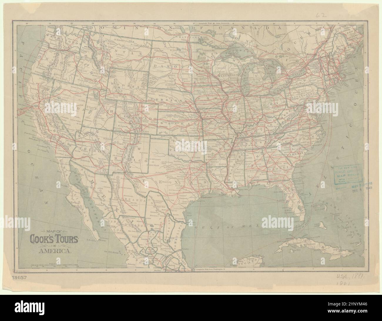 Map of Cook's tours in America 1881 by Fisk & Co Stock Photo - Alamy