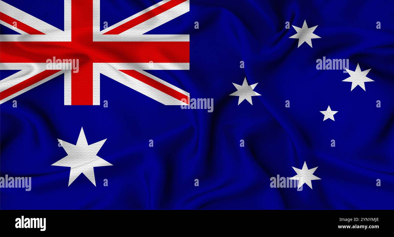 Realistic Australia flag waving. Close up of flag of Australia with ...