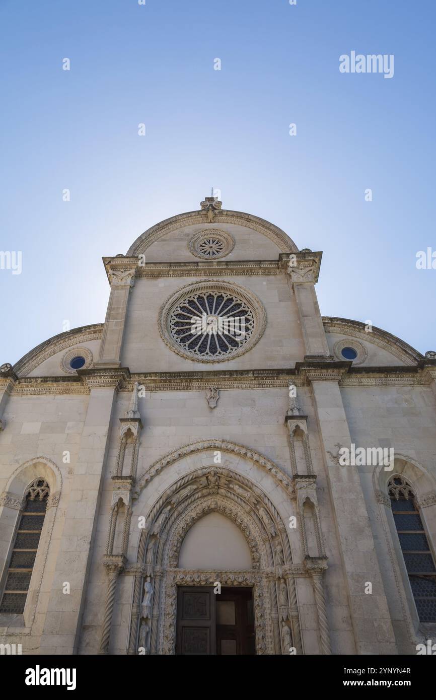 The Cathedral of Saint James facade with carved architectural details ...