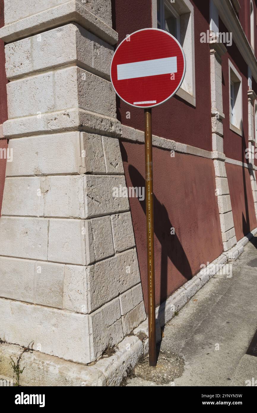 Red and white circular Do Not Enter pictogram notice sign for motor ...