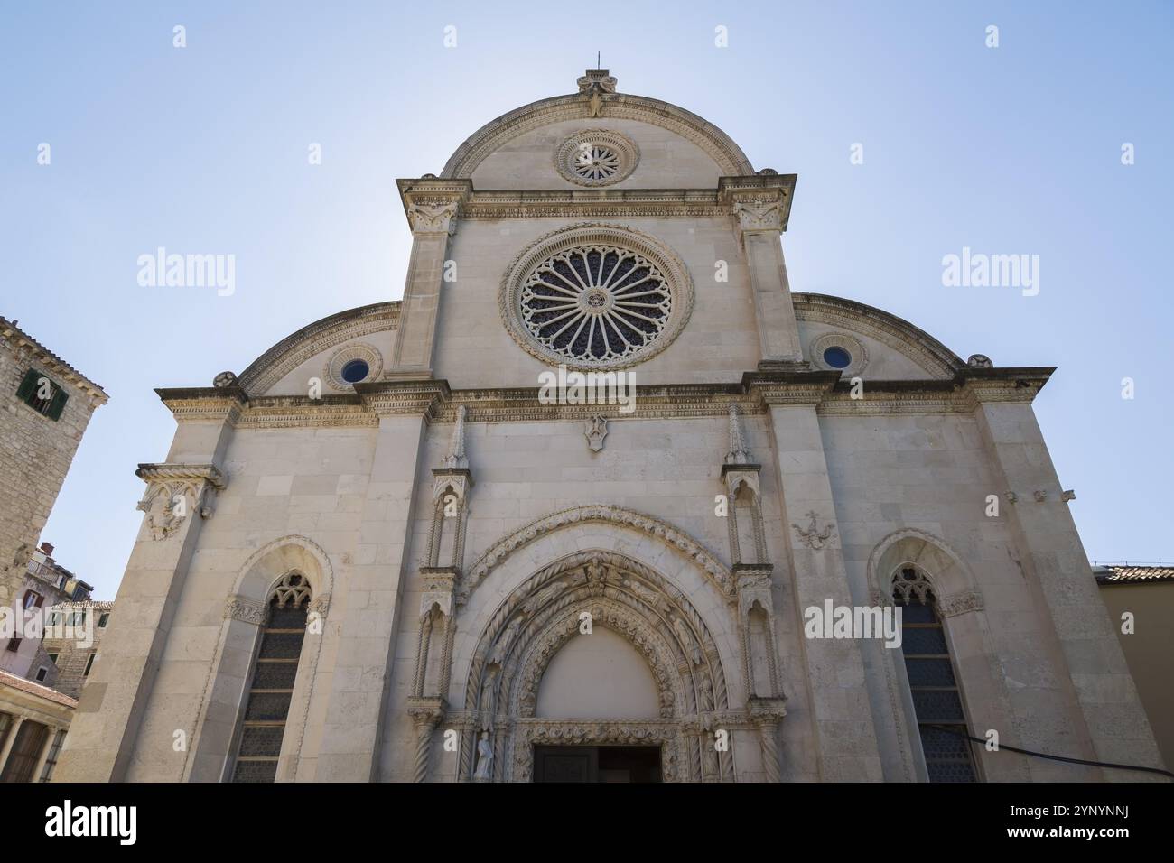 The Cathedral of Saint James facade with carved architectural details ...