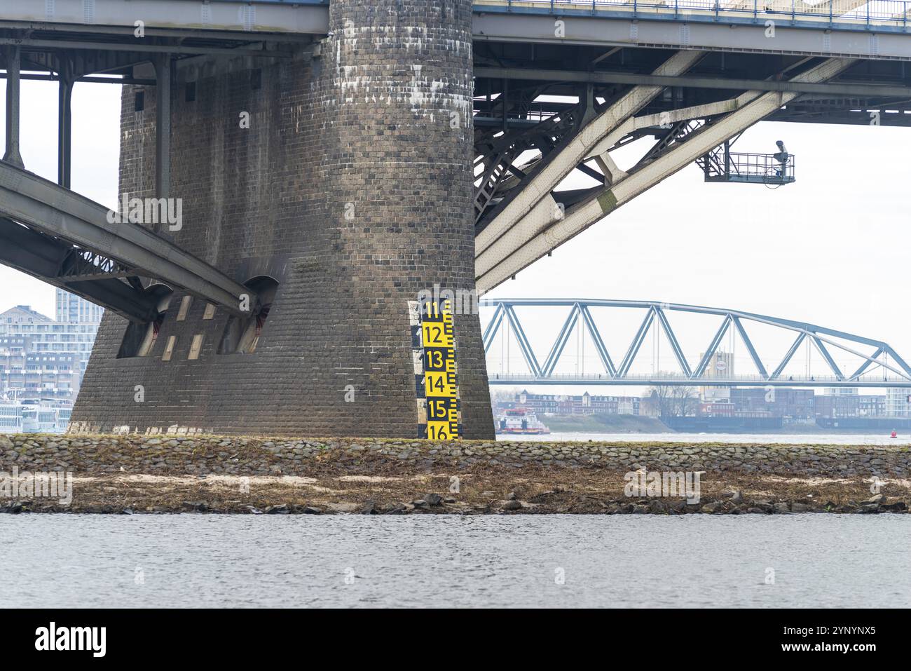 Pillar of the Waal bridge at Nijmegen, Netherlands with water level ...