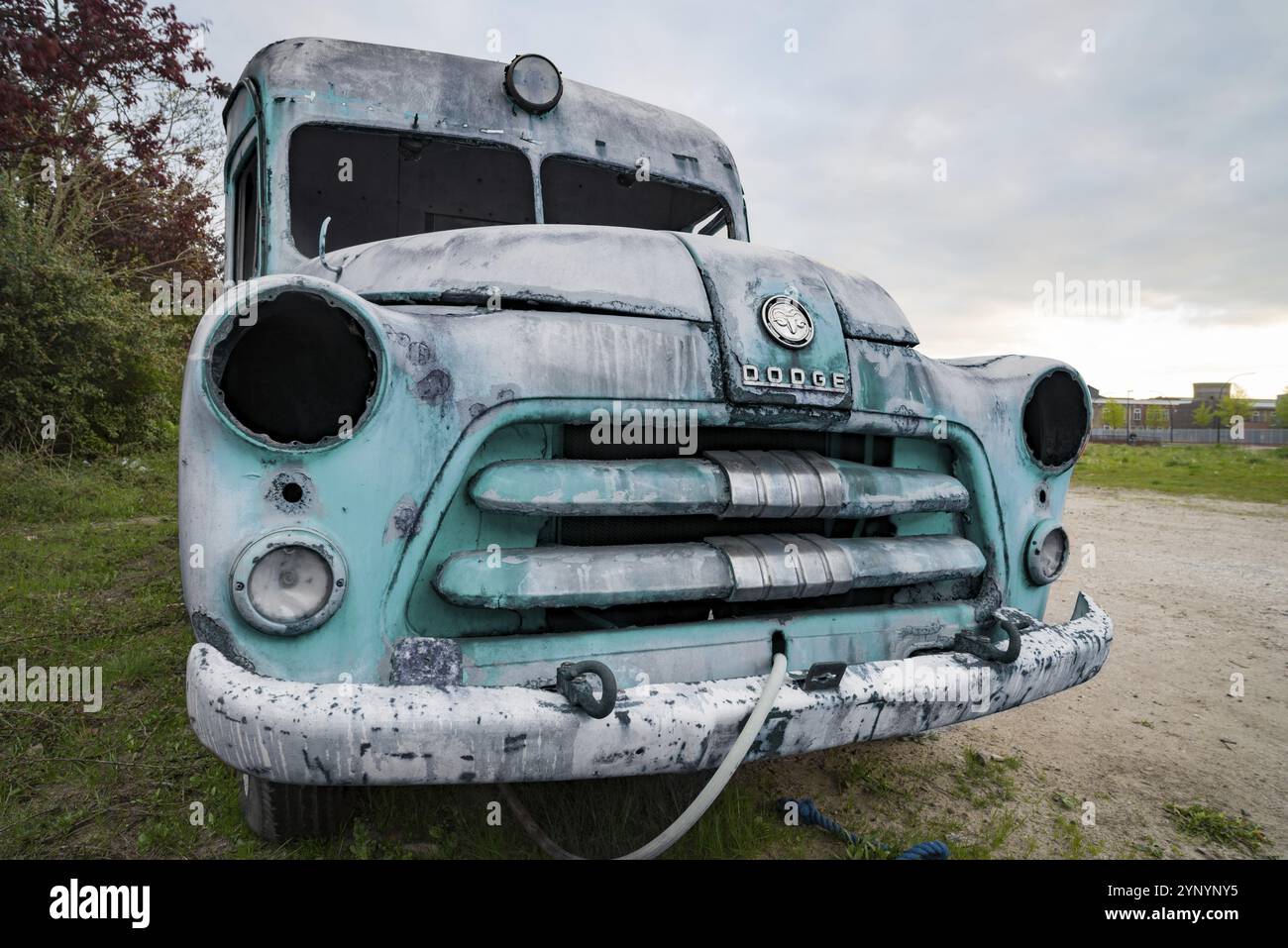 HENGELO, NETHERLANDS, MAY 2, 2023: Old and broken dodge ambulance car ...