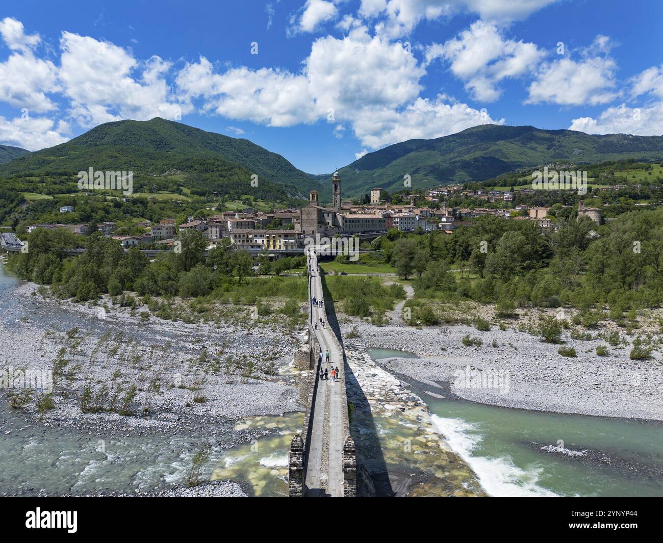 Aerial view of Bobbio village and its ancient bridge Stock Photo - Alamy