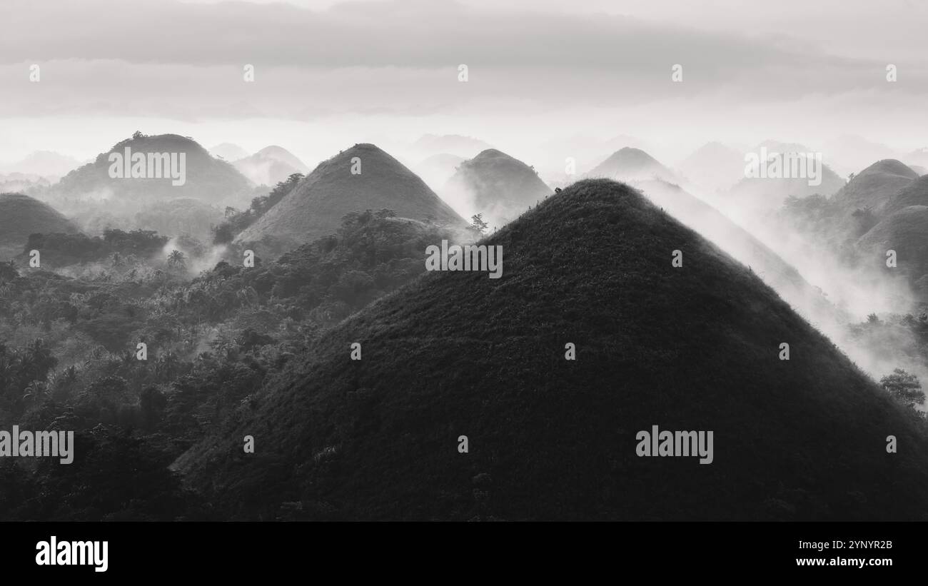 Black and white landscape picture of chocolate hills on island bohol in ...