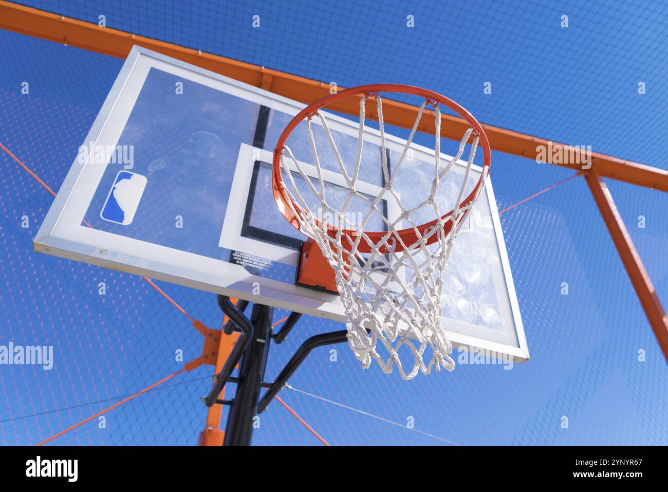 Basketball bucket on an outdoor roof basketball field Stock Photo - Alamy