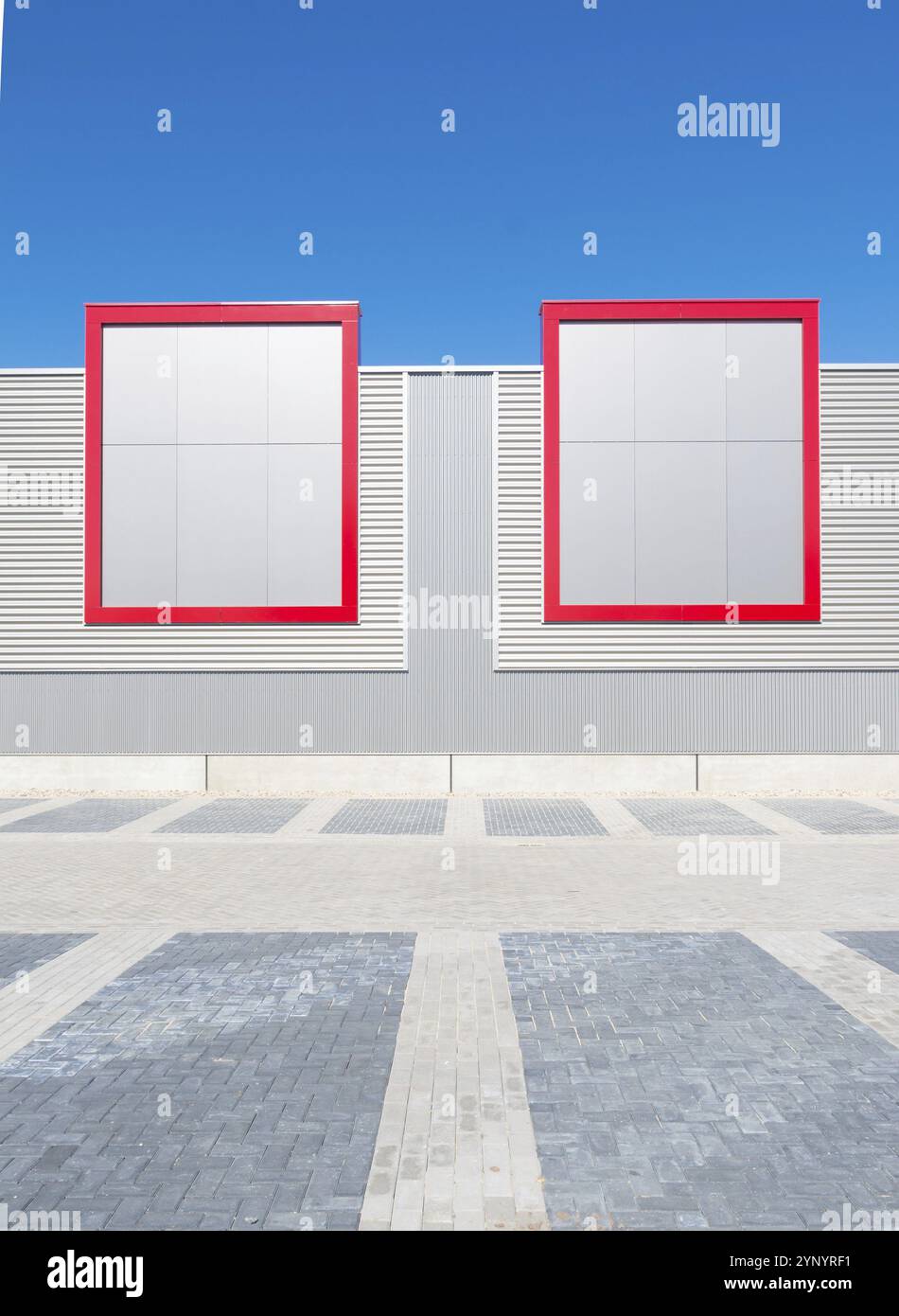 Detail of a newly build modern red office building with warehouse Stock ...