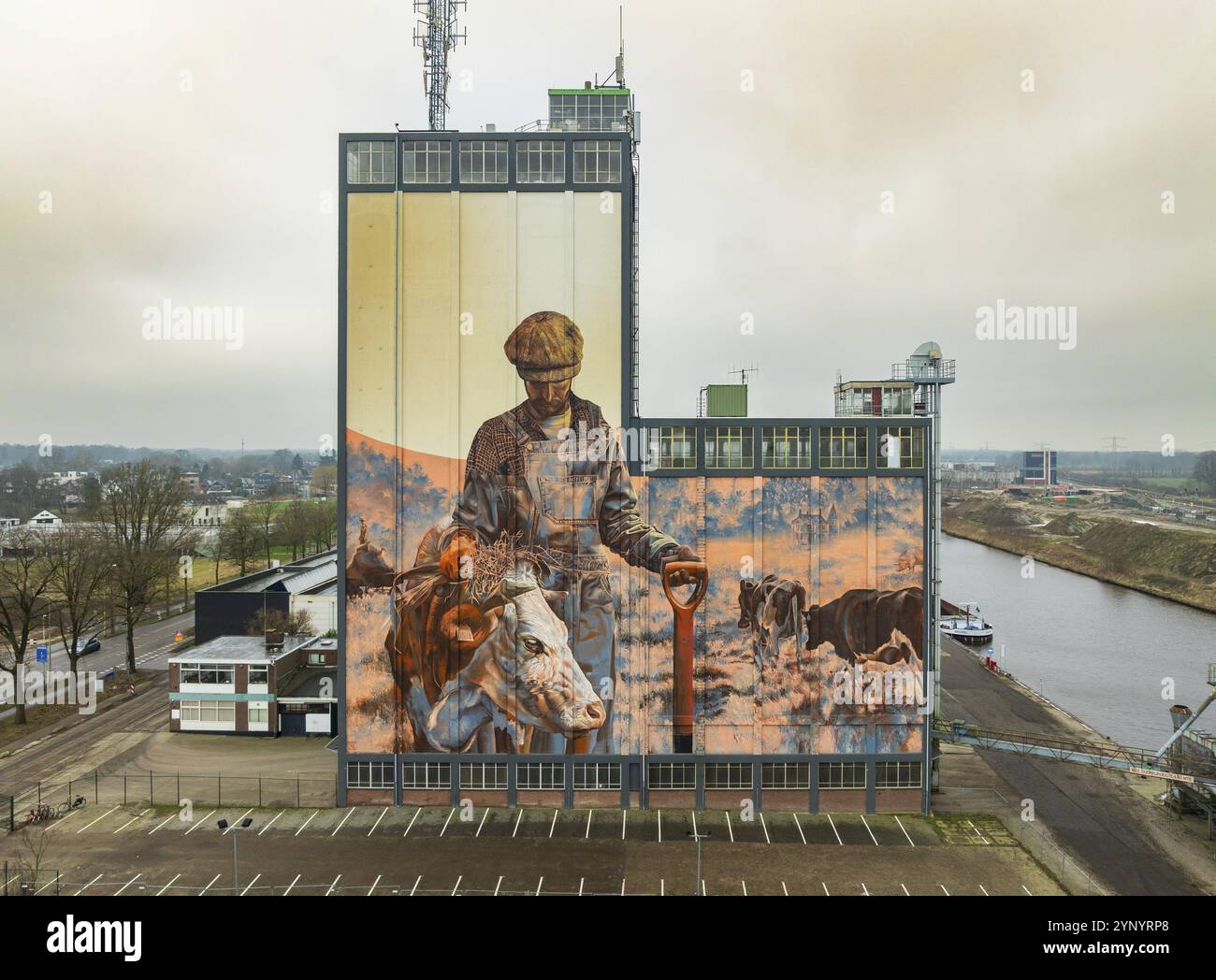 LOCHEM, NETHERLANDS, JANUARY 20, 2024: Artwork on a large building as ...