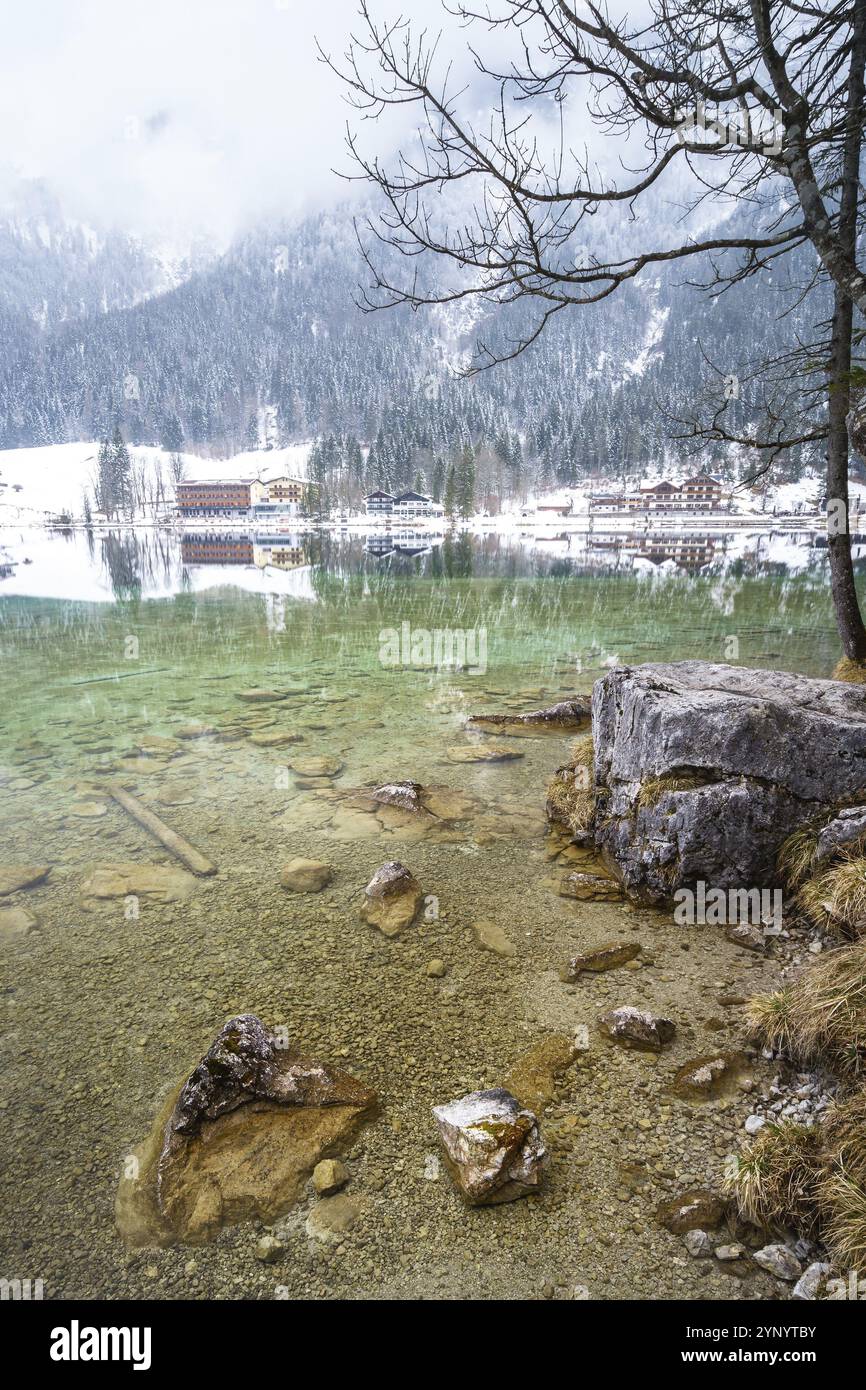 Lake Hintersee in national park berchtesgadener Land in winter with ...