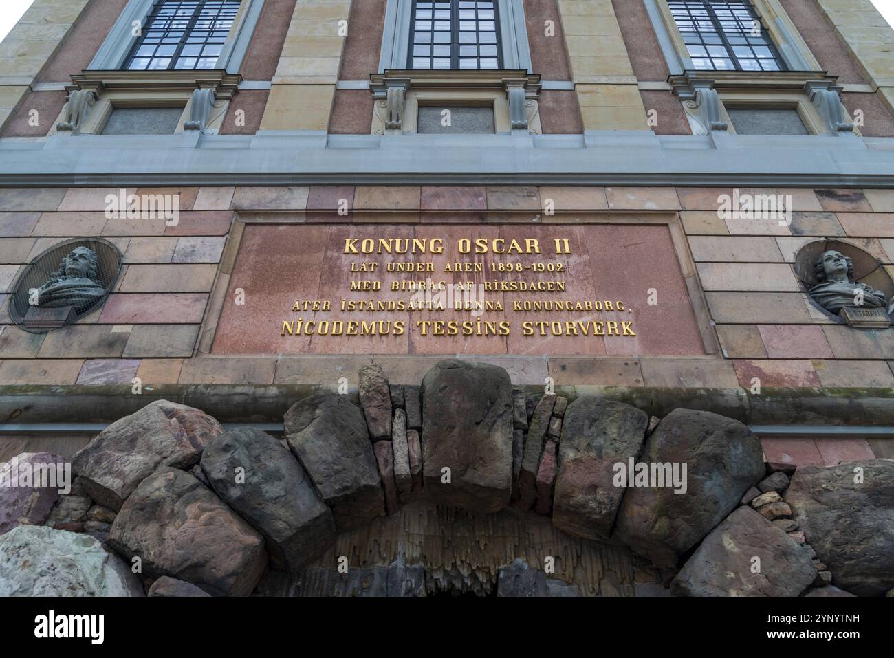 Facade stone of King Oscar II at the royal palace in stockholm Stock ...
