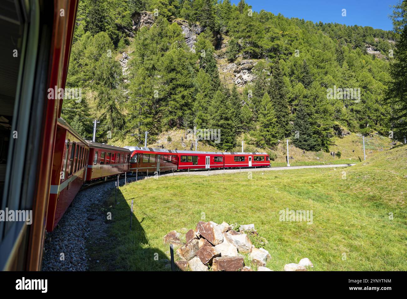 Red train of Bernina in the Swiss alps Stock Photo - Alamy