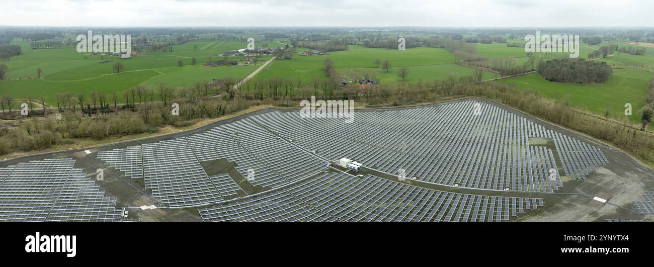 Aerial view of a large solar farm, capable of delivering energy to over ...